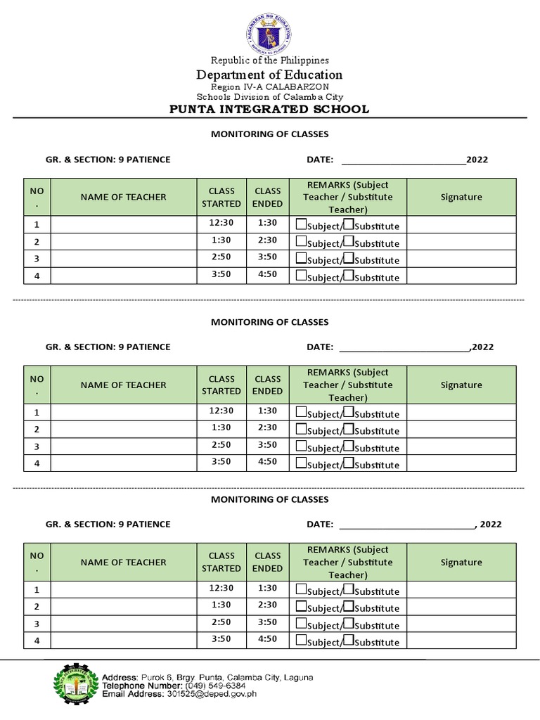 Template Monitoring of Subject Teachers | PDF | Asia | Governance