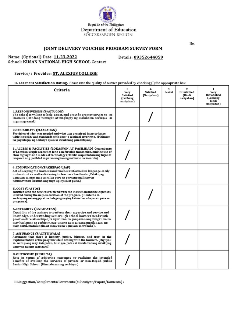 Learner Satisfaction Survey Form | PDF