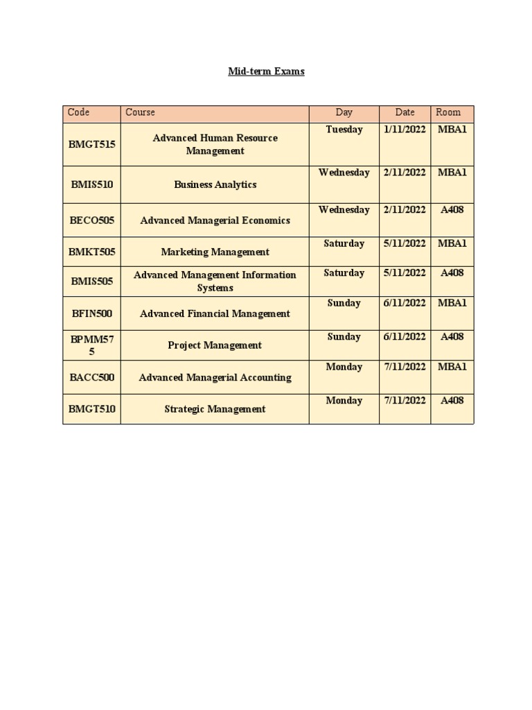 Mid-term Exam Schedule 2022 | PDF