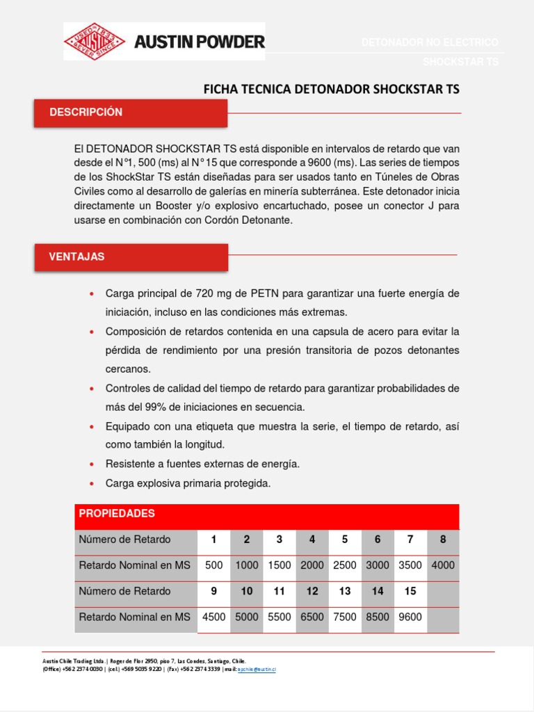 Detonador Eléctrico Shockstar. Ficha Técnica - Sergio | PDF | Materiales