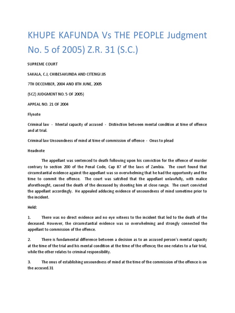 Khupe Kafunda Vs The People Judgment No. 5 of 2005) Z.R. 31 (S.C ...