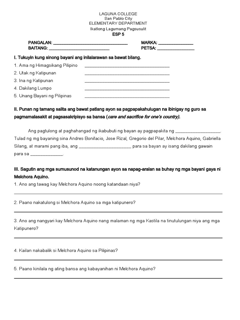 ESP 5 3rd Summative | PDF