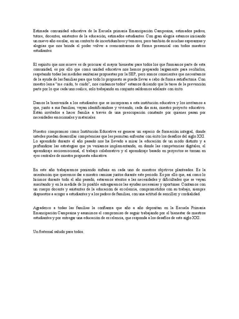 Palabras de Bienvenida Ciclo Escolar 2022-2023 | PDF | Educación primaria | Aprendizaje