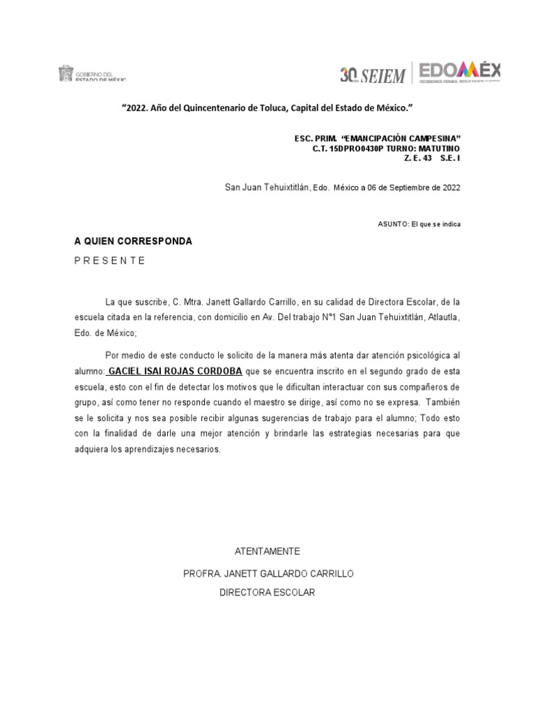 Oficio de Canalizacion Mtr. Wendy 5oa | PDF | Modificación de ... Oficio de Canalizacion Mtr. Wendy 5oa | PDF | Modificación de ...