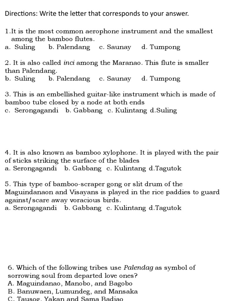 Quiz For Vocal Music in Mindoro | PDF