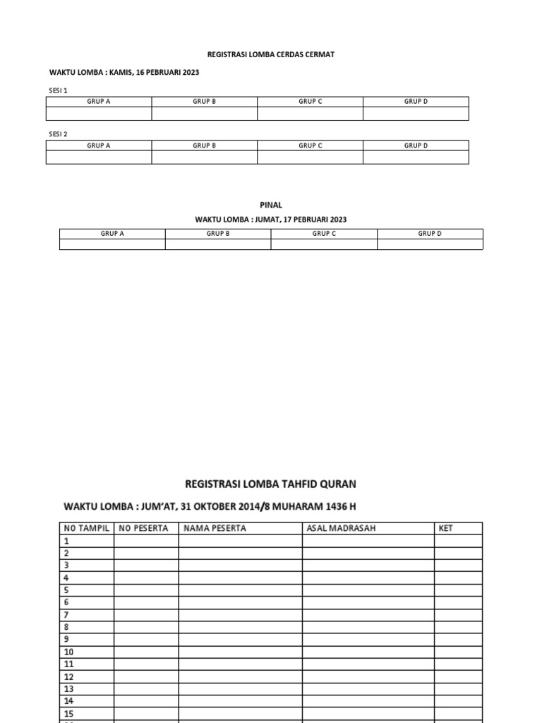 Registrasi Lomba Cerdas Cermat | PDF
