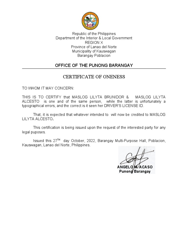 Certificate of Oneness | PDF