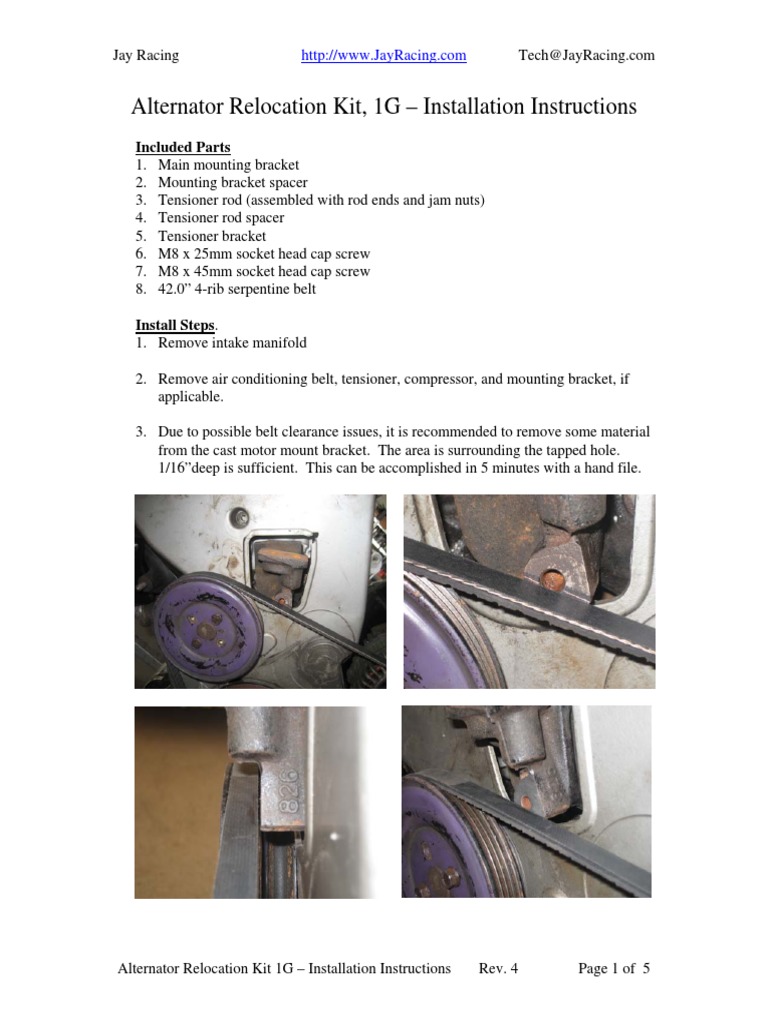 Jay Racing Alternator Relocation Kit - 1G Installation Instructions ...