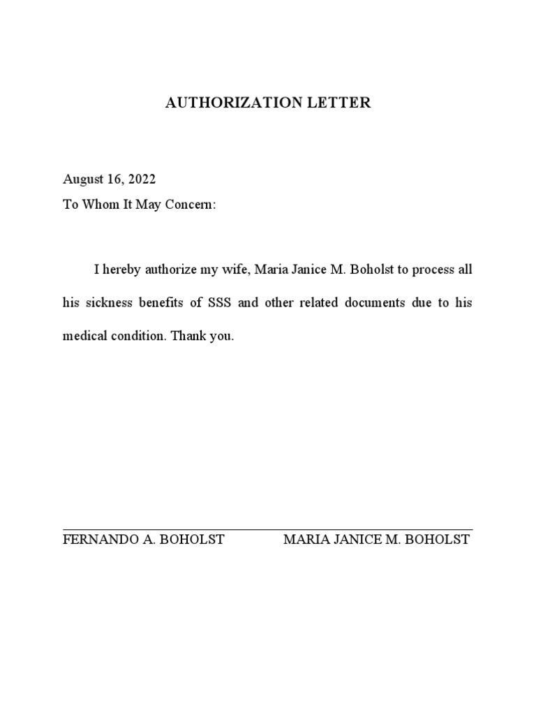 Authorization Letter for SSS Benefits | PDF