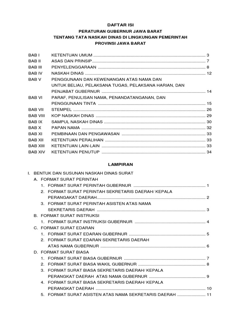 Pergub No. 30 Tahun 2018 Tentang Tata Naskah Dinas - Daftar Isi | PDF