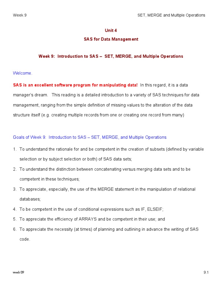 LEARN SAS Within 7 Weeks: Part3 (Introduction To SAS - SET, MERGE, and Multiple Operations ...