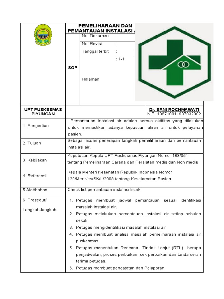 8512 SOP Pemeliharaan Dan Pemantauan Instalasi Air | PDF