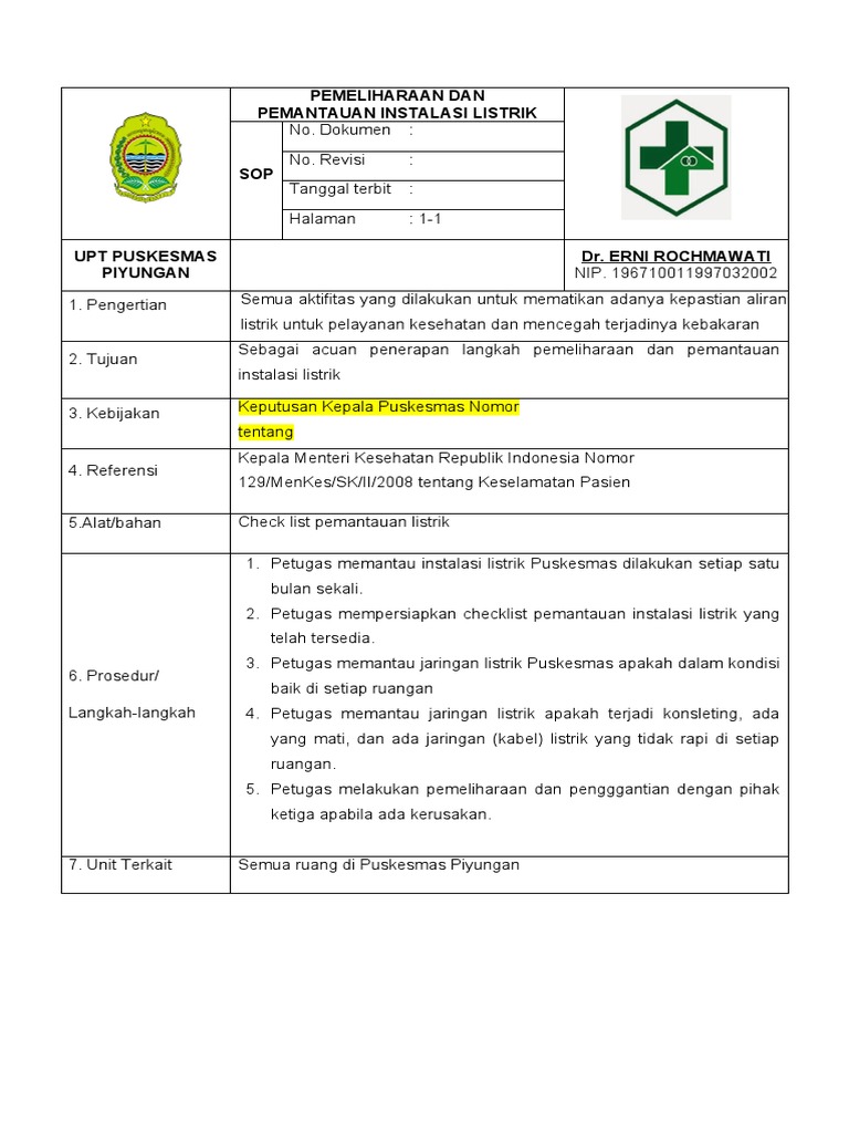 8512 SOP Pemeliharaan Dan Pemantauan Instalasi Listrik | PDF