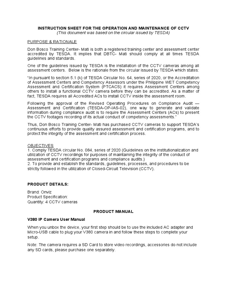 Instruction Sheet For The Operation and Maintenance of CCTV | PDF | Qr ...