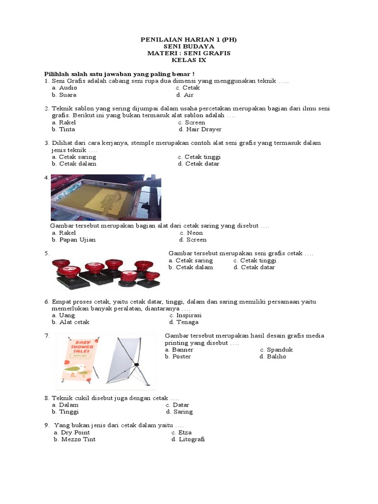 Penilaian Harian 1 SBK 9 | PDF