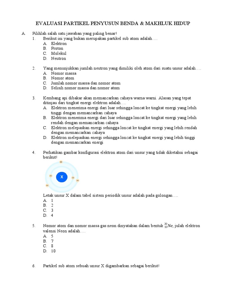 Evaluasi Partikel Subatom dan Ikatan Kimia | PDF | Sains & Matematika