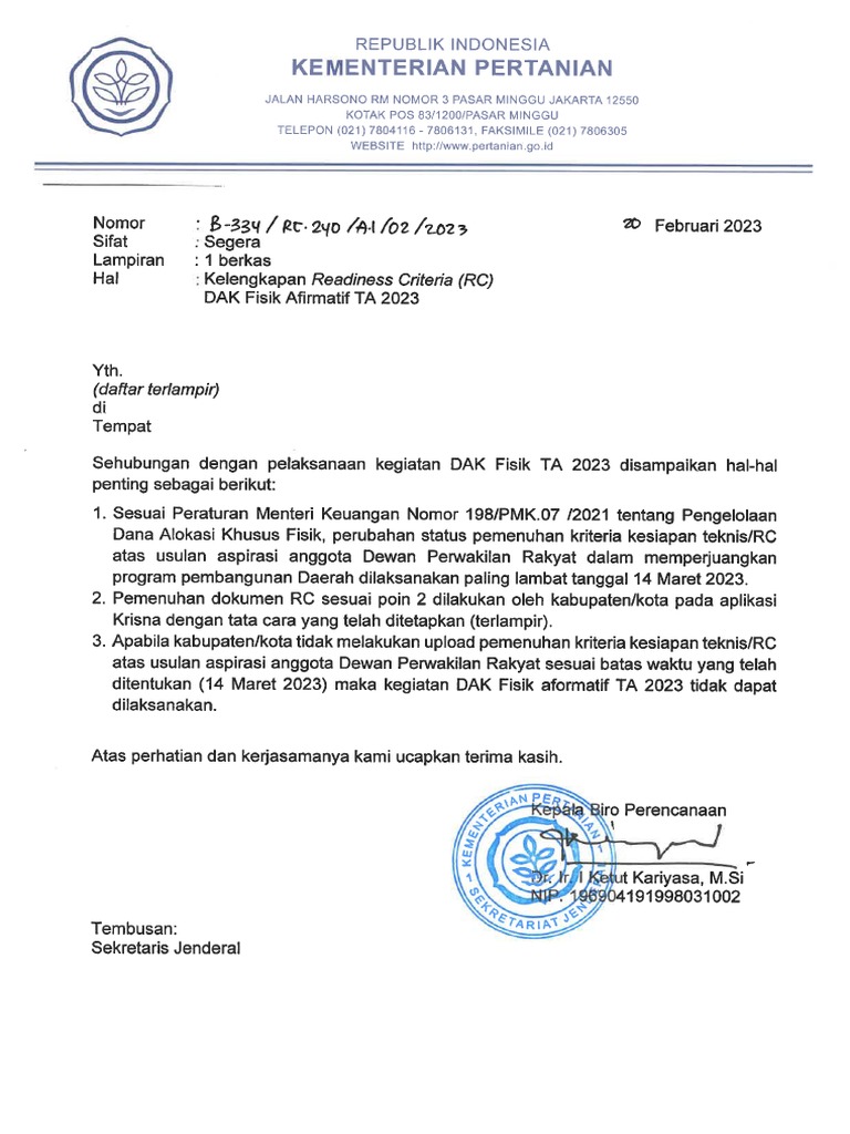 Surat Kelengkapan RC - Pemberitahuan | PDF
