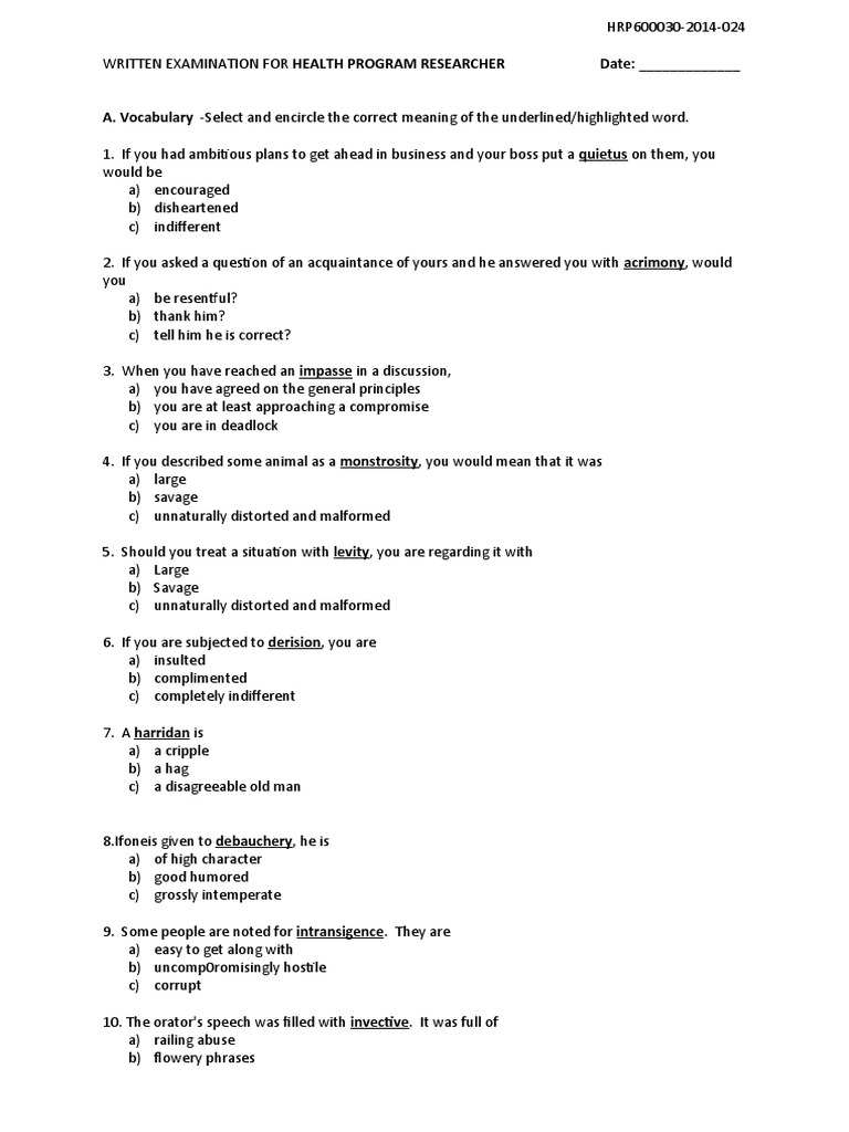 Written Examination | PDF | Clinical Trial | Audit