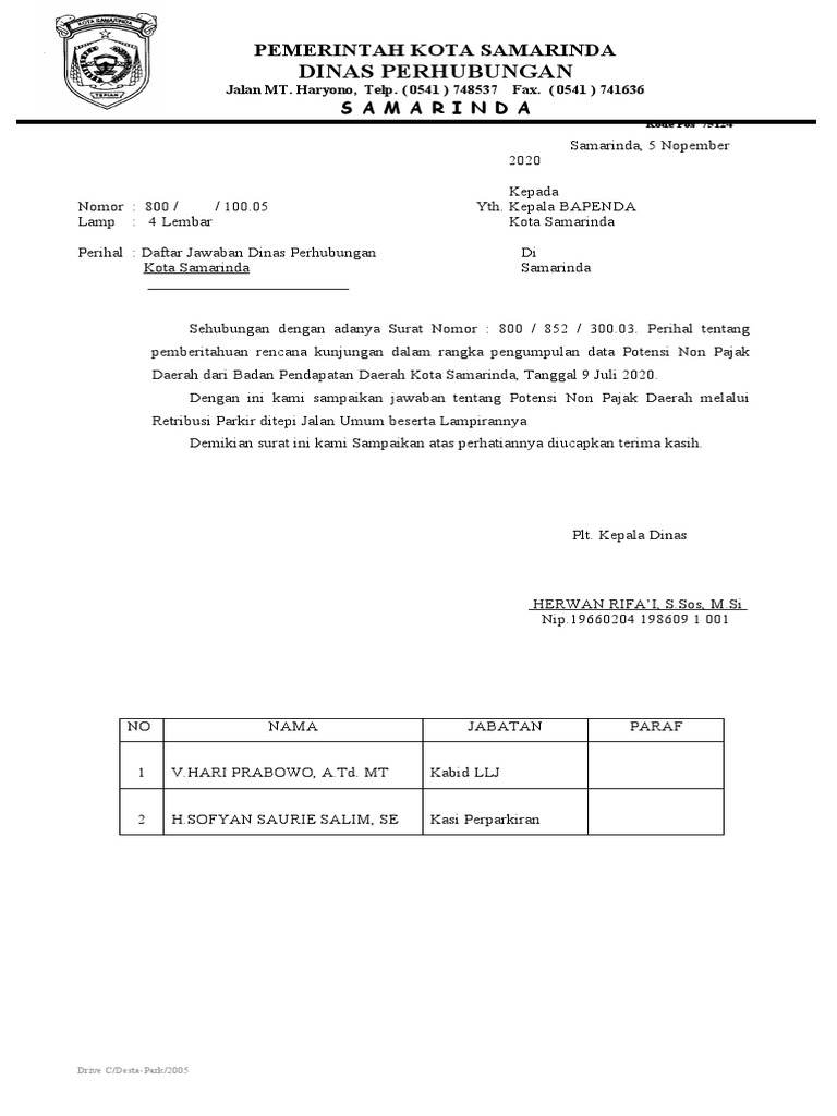 Surat Ke Bapenda 2020 | PDF