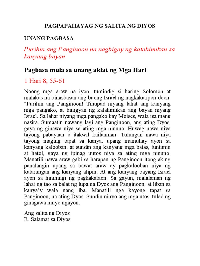PAGPAPAHAYAG NG SALITA NG DIYOS Bacc Mass | PDF