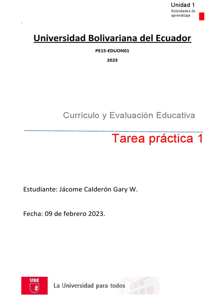 Tarea Practica C y E1 | Descargar gratis PDF | Plan de estudios | Evaluación