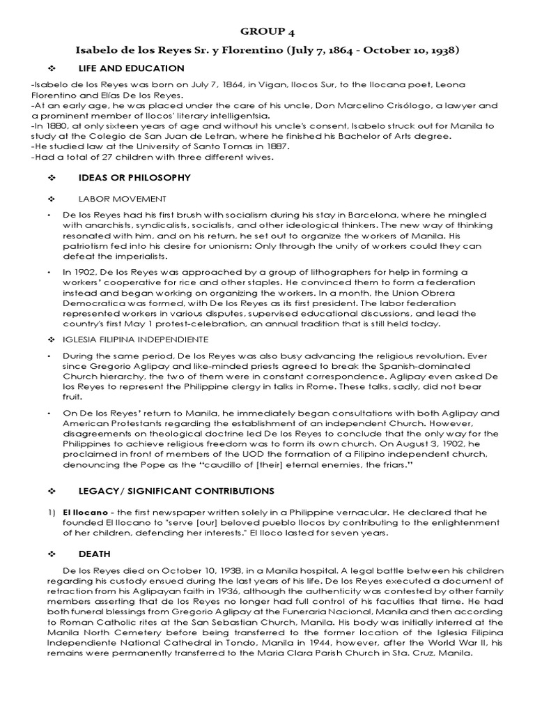 Group 4 - Isabelo Delos Reyes | PDF | Christian Denominational Families