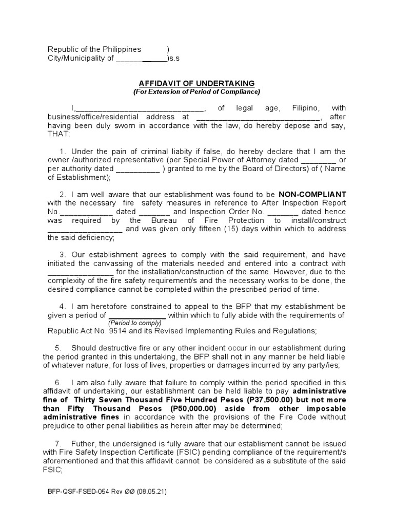 FSED 54F Affidavit of Undertaking (For Extension of Period of ...
