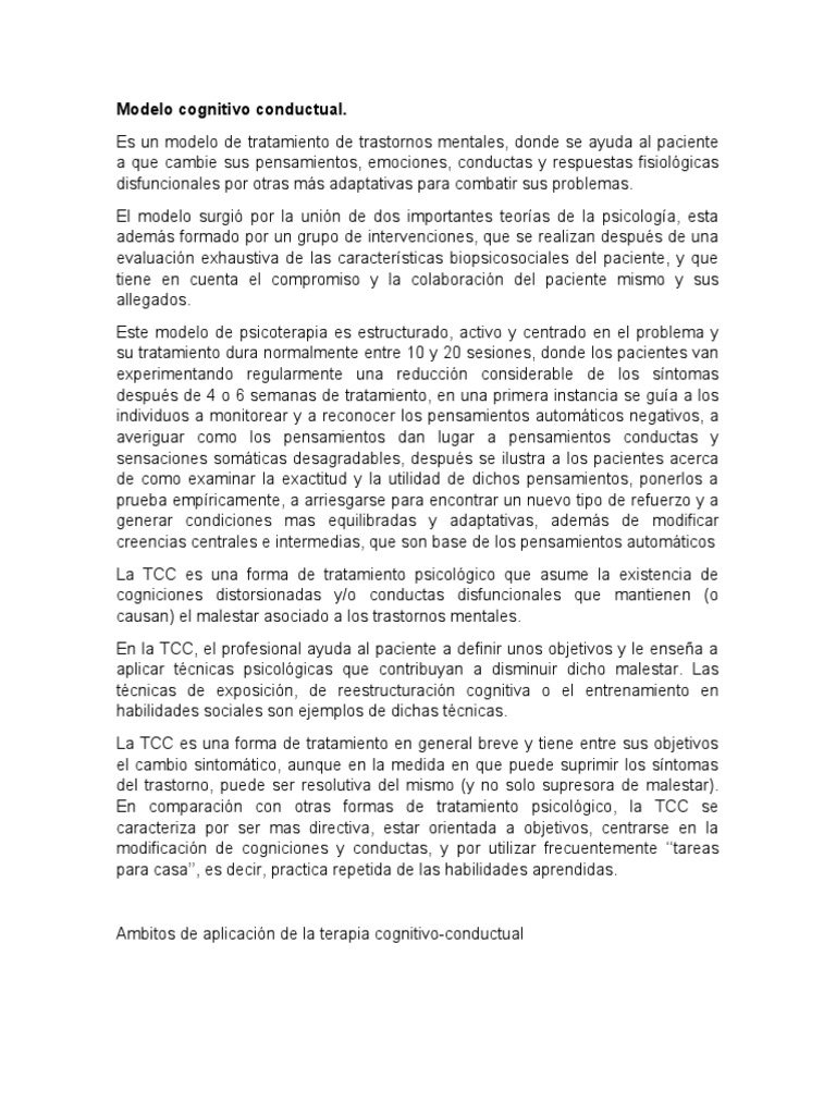 Modelo Cognitivo Conductual | PDF | Terapia de conducta cognitiva ...