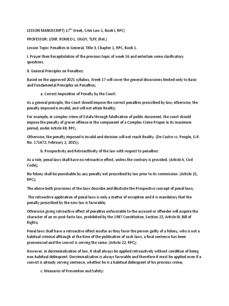 Crim Law Penalties Overview | PDF | Ex Post Facto Law | Sentence (Law)