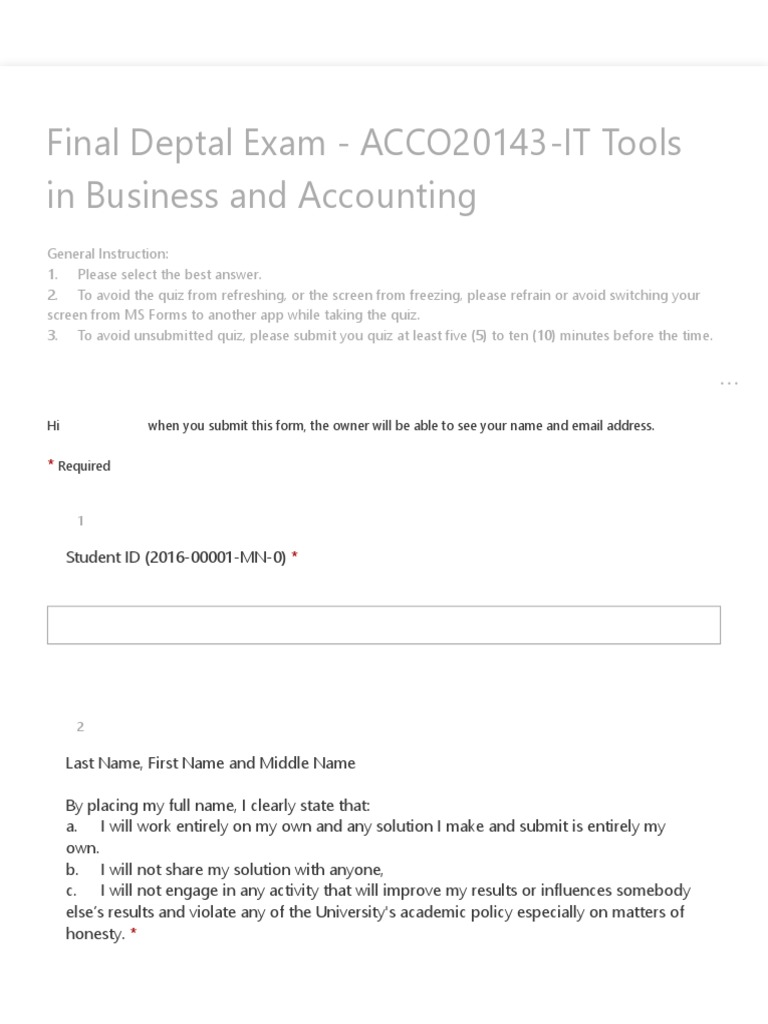 Final Deptal Exam ACCO20143 IT Tools in Business and Accounting | PDF ...