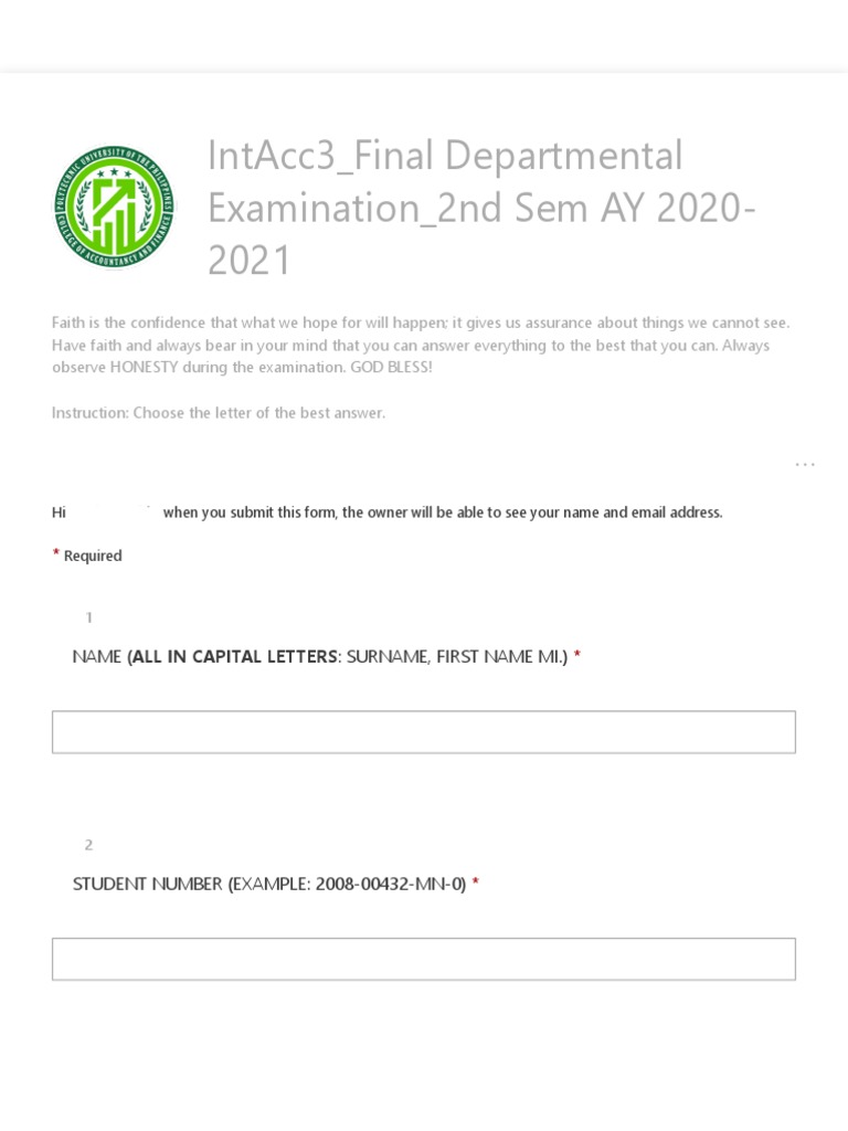 IntAcc3 Final Departmental Examination 2nd Sem AY 2020 2021 | PDF ...