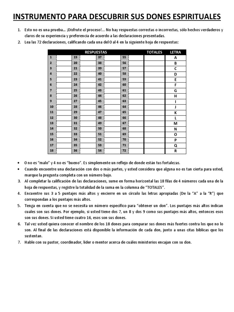 Test para Descubrir Dones Espirituales | PDF | Oración | Iglesia cristiana