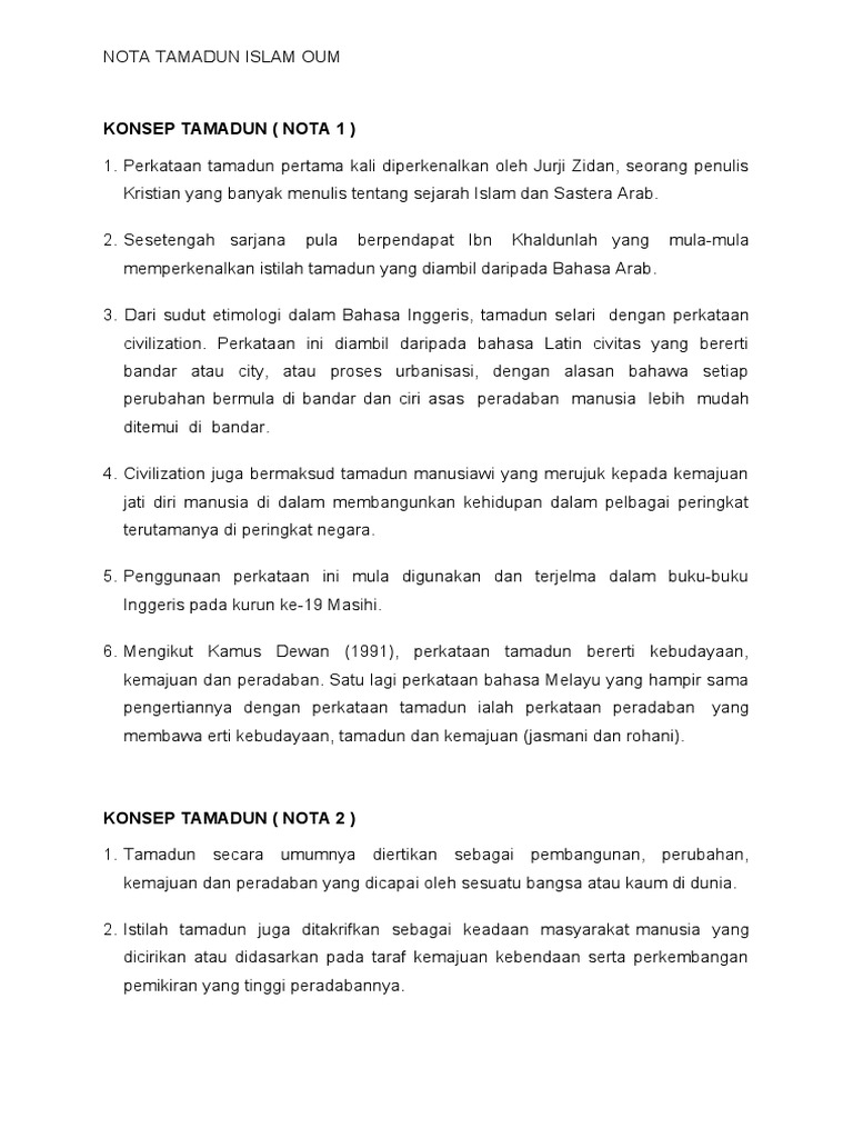 Nota Tamadun Islam Oum - Mpu3122 | PDF