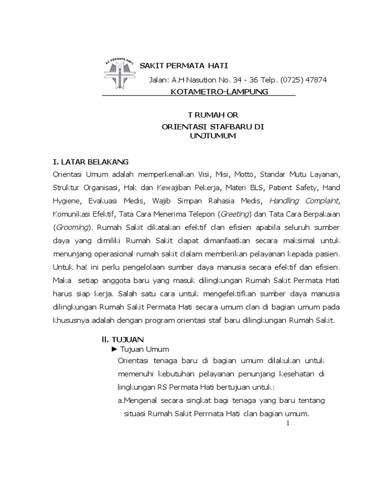 Contoh TOR Orientasi Umum Staf Baru | PDF
