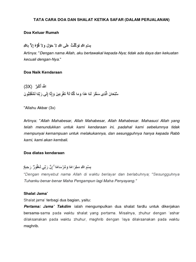 Tata Cara Doa Dan Shalat Ketika Safar | PDF