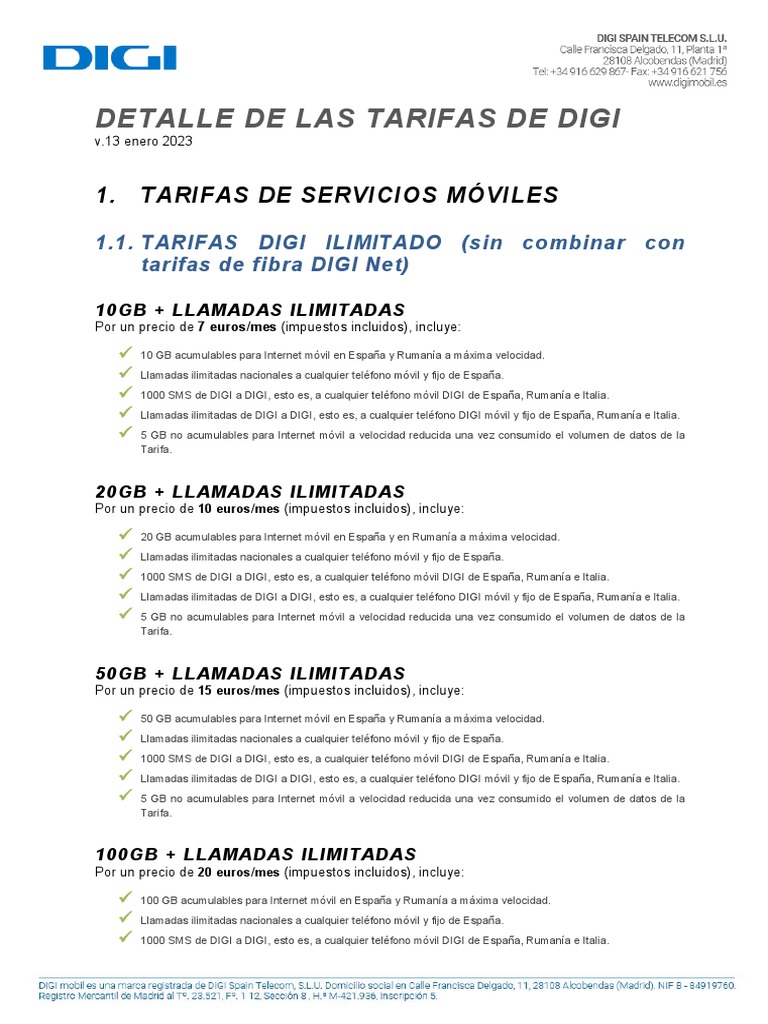 Detalle de Las Tarifas de DIGI | PDF | Red de computadoras | Telefonía ...