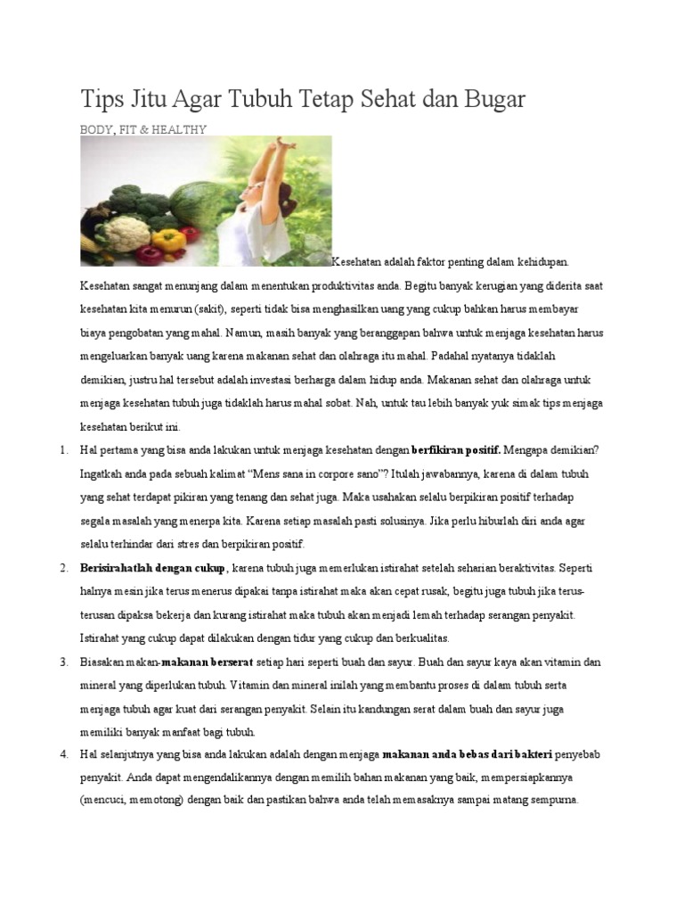 Tips Jitu Agar Tubuh Tetap Sehat Dan Bugar | PDF