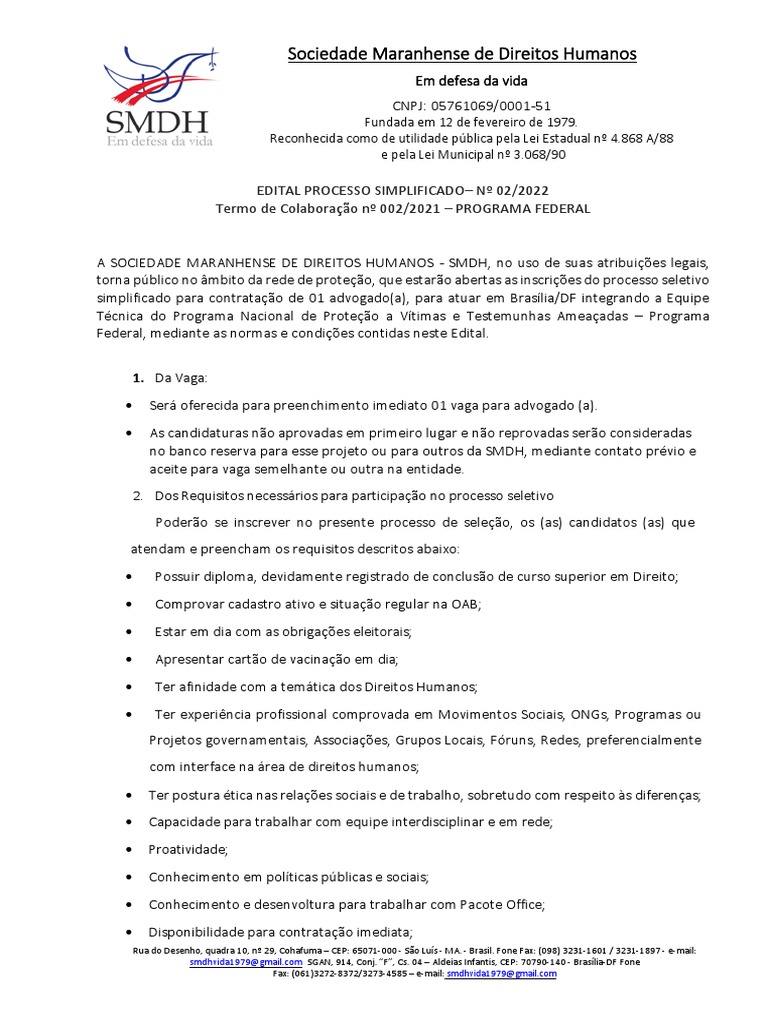 Edital 02 2022 de Seleção Advogado A PROGRAMA FEDERAL | PDF | Advogado