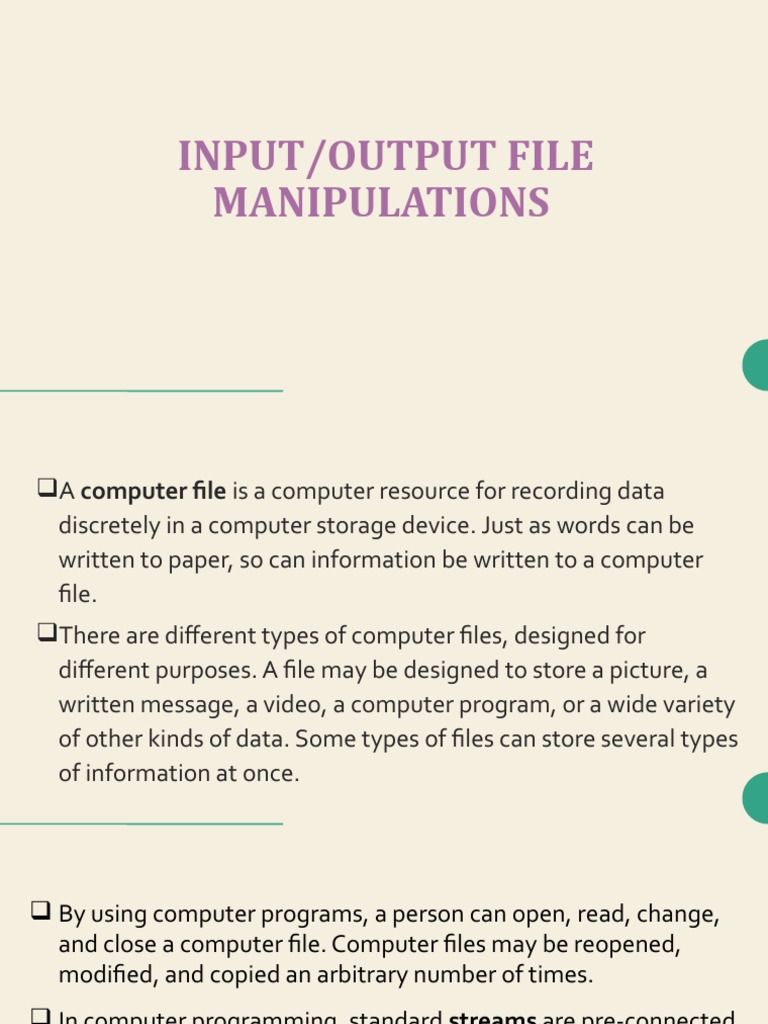 Input and Output Manipulations | PDF | Computer File | Data