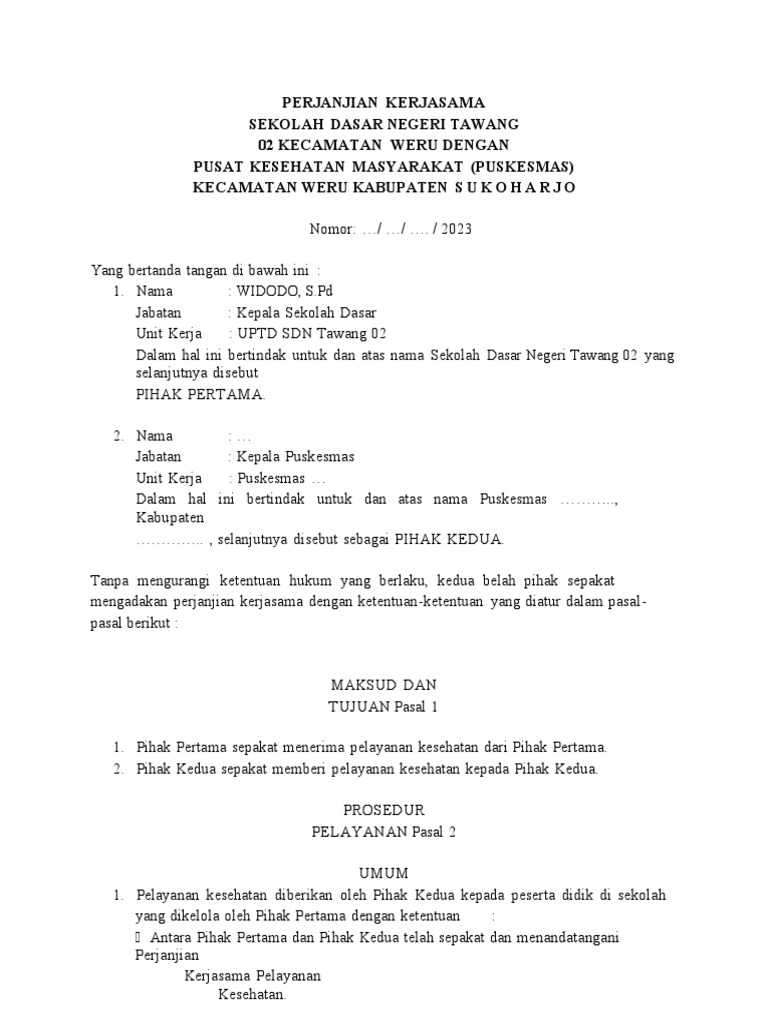 Contoh Mou SD Dengan Puskesmas | PDF | Pengembangan Diri