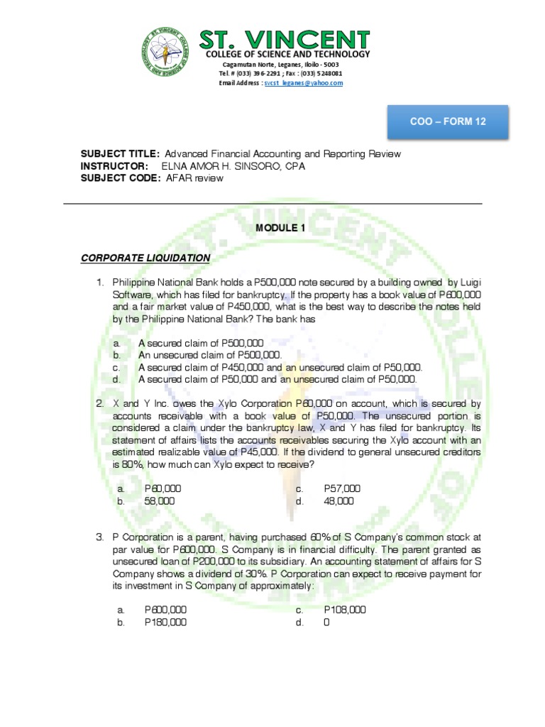 Corporate Liquidation Pdf Book Value Unsecured Debt