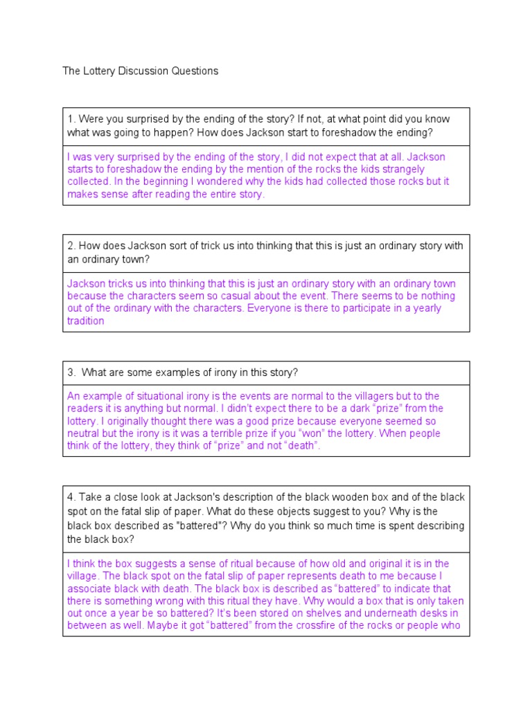 The Lottery Discussion Questions-1 | PDF | Irony | Reason