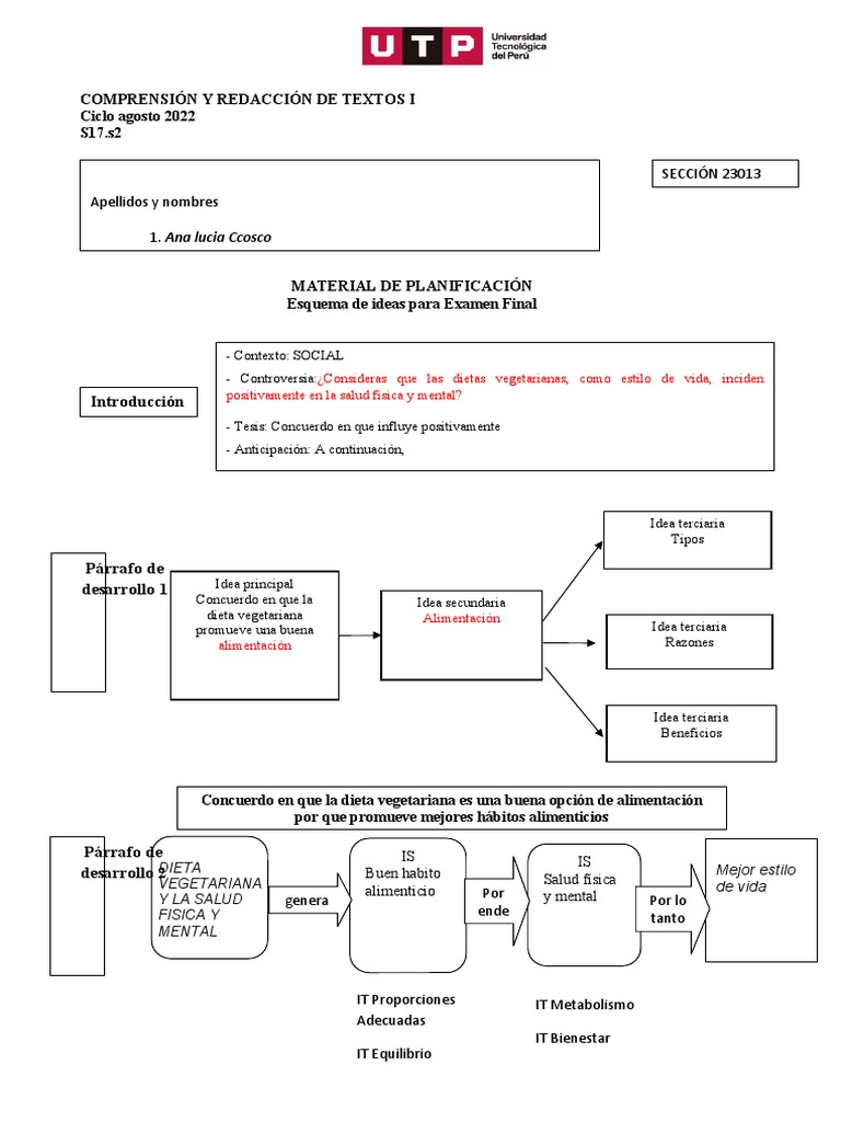 S17.s2 Esquema Examen Final - Agosto 2022-1 | PDF | Dieta