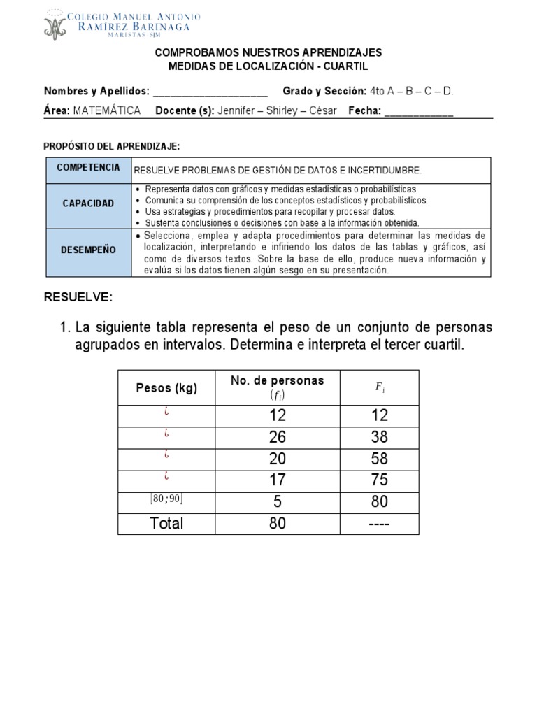 Comprobamos Nuestros Aprendizajes - Cuartiles | PDF | Estadísticas | Parcialidad