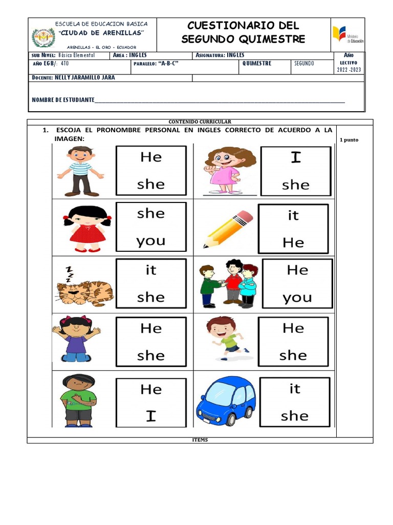 Cuestionario de Ingles de Cuartos | PDF | Lingüística | Ciencia cognitiva