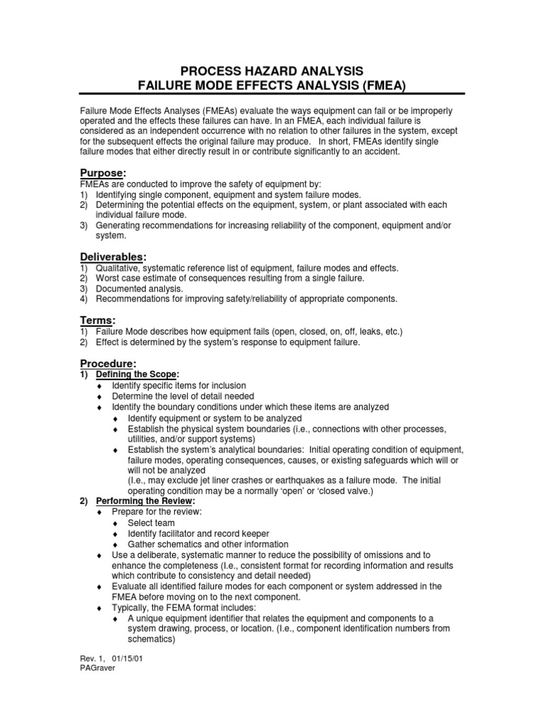 Process Hazard Analysis Failure Mode Effects Analysis (Fmea) | PDF ...