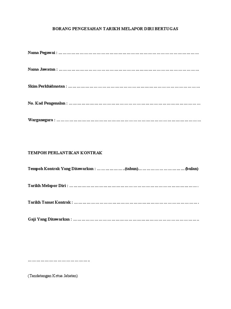 Borang Pengesahan Tarikh Melapor Diri Bertugas | PDF