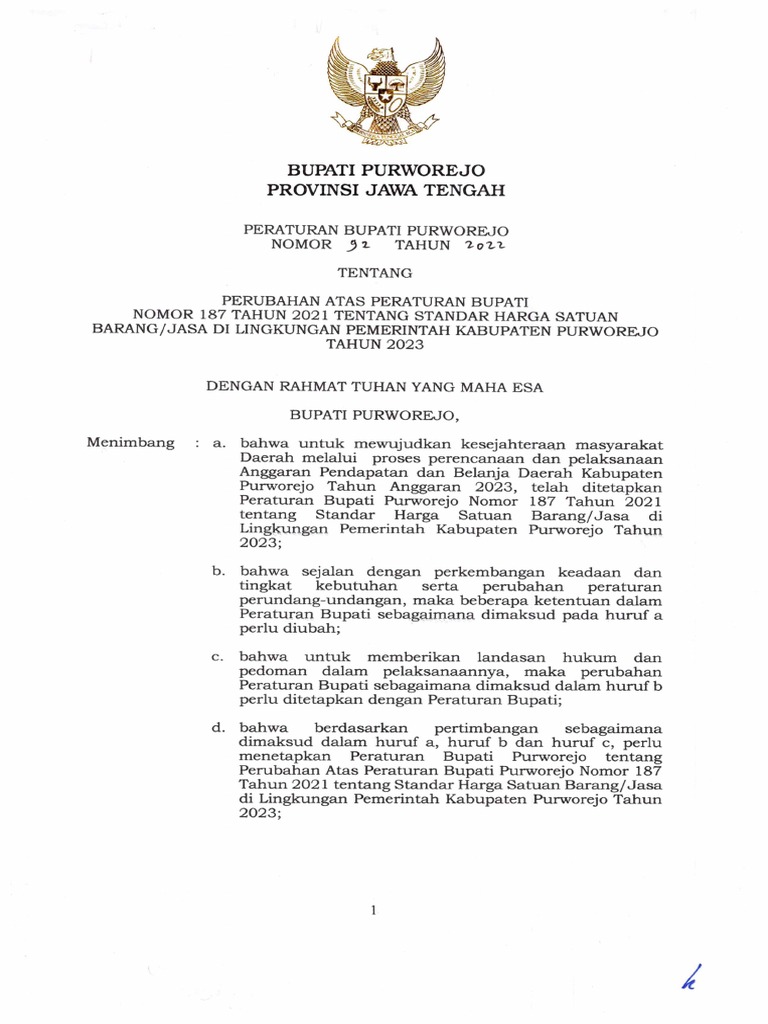 Perubahan Perbub 2023 SSH | PDF