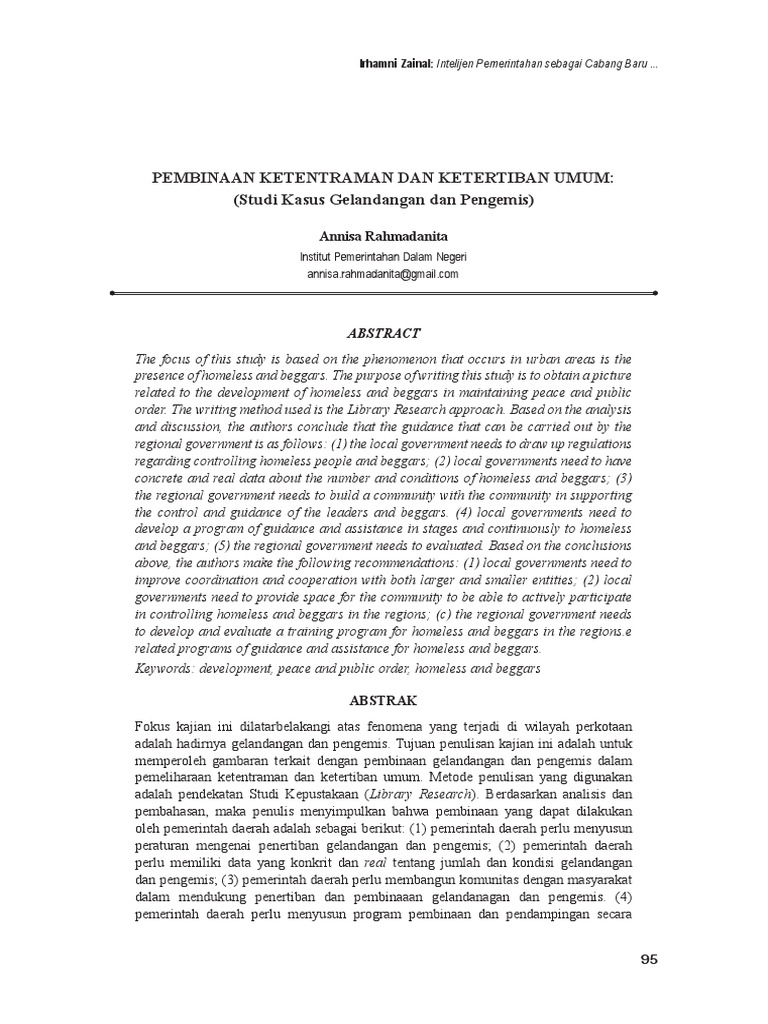 Pembinaan Gelandangan dan Pengemis dalam Mempertahankan Ketentraman ...