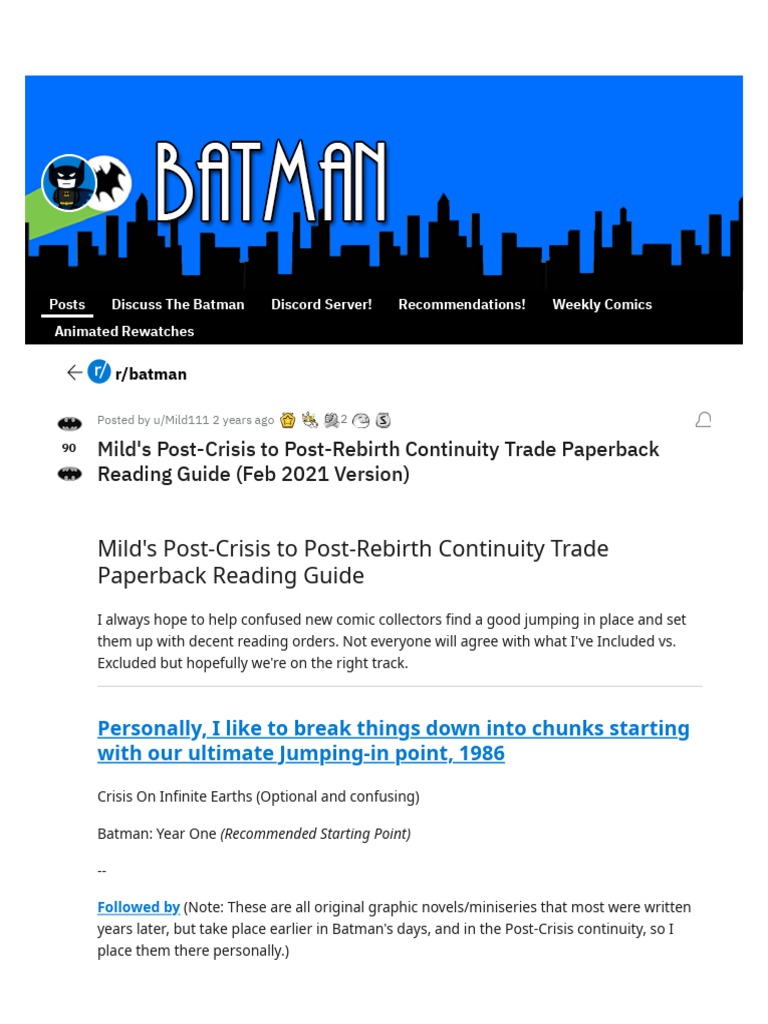 Mild's Post-Crisis To Post-Rebirth Continuity Trade Paperback Reading ...